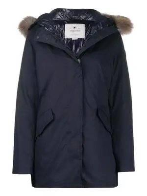 Woolrich Padded Parka Coat With Fur Trim - Black