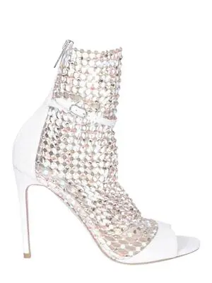 Rene Caovilla Embellished Zip Up Ankle Boots - White