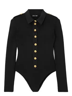 TOM FORD Ribbed Knit Bodysuit With Gold Buttons - Black