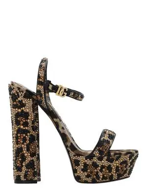 Dolce & Gabbana Embellished Leo-studded Platform Sandals - Black