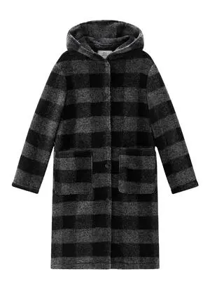 Woolrich Checked Hooded Wool-blend Coat - Black
