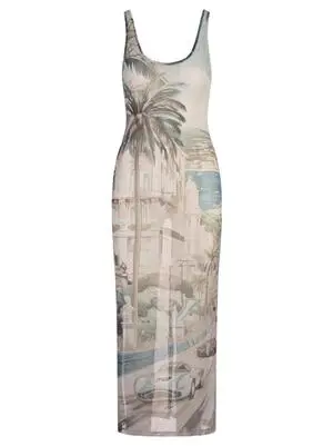 Philipp Plein Sleeveless Crewneck Maxi Dress With All-over Print - Nude