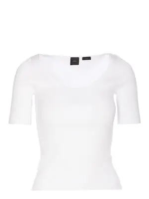 Pinko Pinko U-Neck Ribbed Knit Top With Short Sleeves White