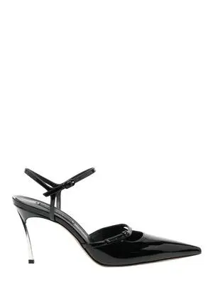 Casadei 90mm Patent Leather Pointed Toe Pumps With Adjustable Clasp - Black