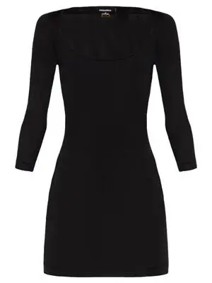 Dsquared2 Crewneck Mini Dress With Decorative Neckline Detail - Black