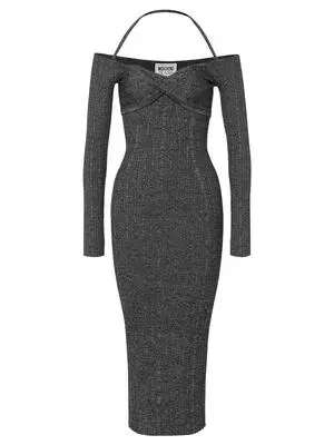 Moschino Off-shoulder Ribbed Midi Dress With Criss-cross Detail - Black