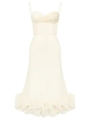 POST MERIDIEM Draped Bodice Flounce Bustier Dress - White