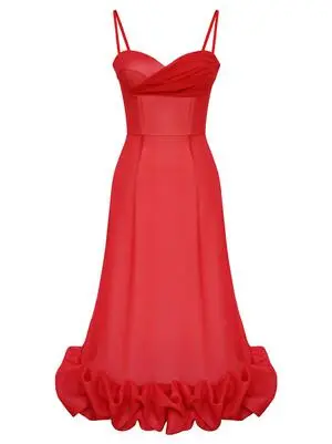 POST MERIDIEM Flounced Bustier Midi Dress - Red