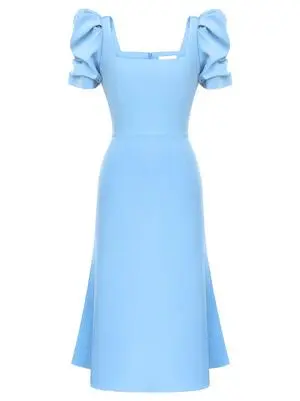 POST MERIDIEM Light Godet Silhouette Square Neck Midi Dress - Blue