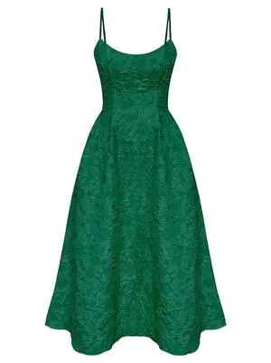 POST MERIDIEM Dark Jacquard Fitted Corset Bustier Dress - Green