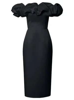 POST MERIDIEM Meringue Ruffled Midi Dress - Black