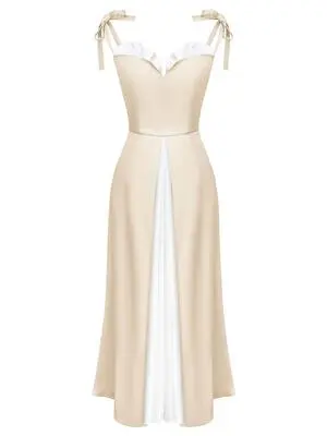 POST MERIDIEM Cream Flowy Slit Midi Dress - White