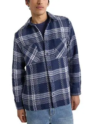 WAX LONDON Whiting Plaid Weave Overshirt - Navy / Ecru
