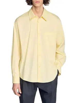 Sandro Oversized Fit Cotton Blend Pocket Shirt - Souffre