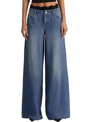 Alice + Olivia Ian Cotton Low Rise Wide Leg Jeans - Brooklyn Blue