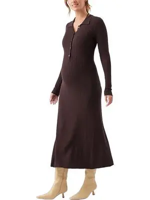 RIPE MATERNITY Hollie Polo Knit Dress - Cocoa
