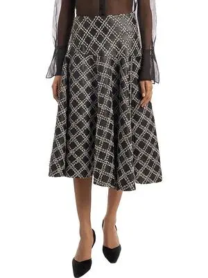 LIBEROWE Embroidered Leather Midi Skirt - Black