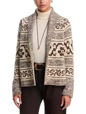 The Great. Nordic Flower Lodge Open Cardigan Sweater - Marled Cherry