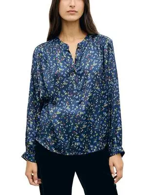 Gerard Darel Lolita Button Front Blouse - Navy