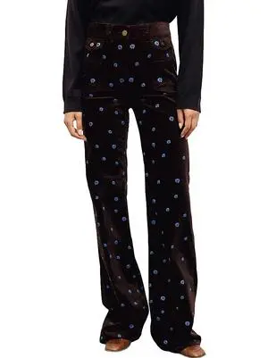 Gerard Darel Anna Velvet Trousers With Floral Embroidery - Brown