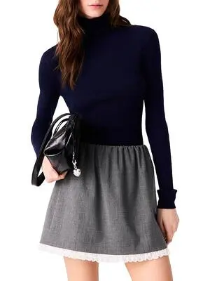 Maje Jeandra Lace Trim Mini Skirt - Grey