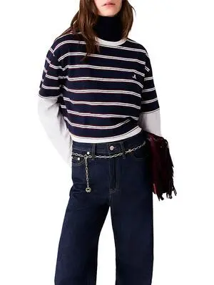 Maje Striped Layered Long Sleeve Tee - White/navy