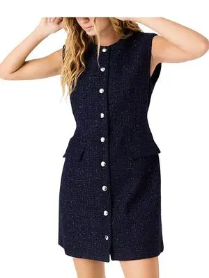 Maje Ramila Metallic Tweed Button Front Dress - Navy
