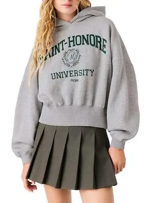 Maje Embroidered Logo Hoodie Sweatshirt - Light Grey