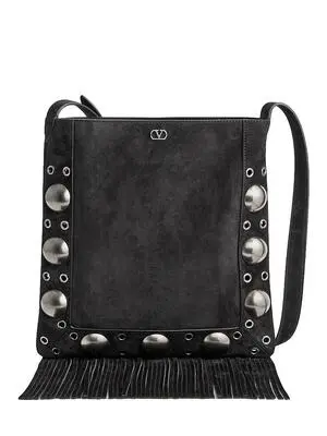 Valentino Garavani Vlogo Nellcote Fringe Suede Shoulder Bag - Black