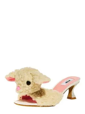 Moschino Dolly Lamb Kitten Mules - White