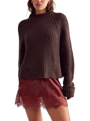 Free People Free People High Neck Cuffed Sweater Chocolate