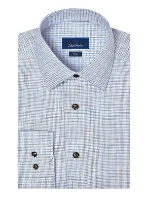 David Donahue Trim Fit Multi Check Cotton Dress Shirt Blue/ Chocolate