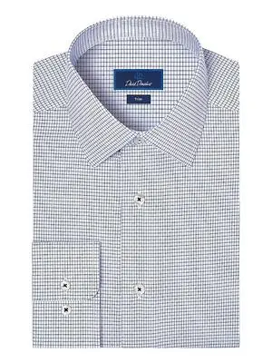 David Donahue Trim Fit Micro Check Cotton Blend Dress Shirt - Navy/ Sky