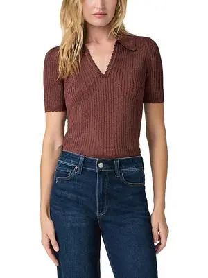 Paige Ribbed Knit Top With Scalloped Collar - Garnet Multi
