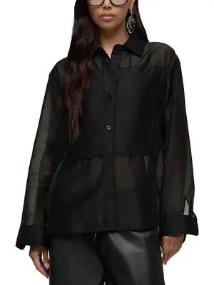 Hudson Jeans Sheer Oversized Button-up Shirt - Black