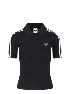 Adidas Ribbed Knit Short Sleeve Polo Shirt - Black