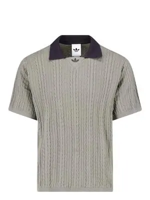Adidas Cable-knit Short-sleeve Polo Shirt - Grey