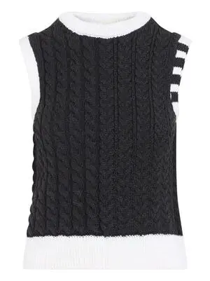 Thom Browne THOM BROWNE Aran Cable Knit Wool Shell Top Grey