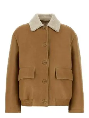 SALVATORE SANTORO Shearling Leather Jacket With Textured Finish - Camel