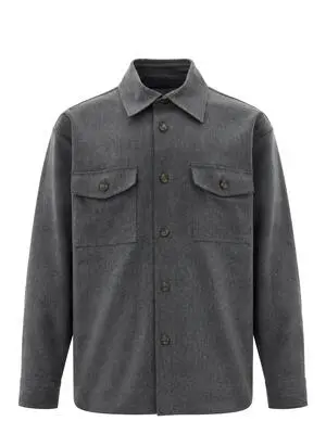 PAOLO PECORA Long-sleeve Button-up Overshirt With Flap Pockets - Grigio Melange