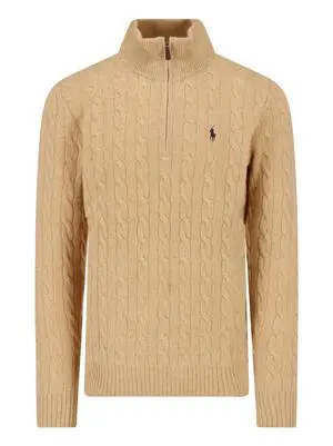 Polo Ralph Lauren Cable-knit Wool-cashmere Half-zip Sweater - Beige