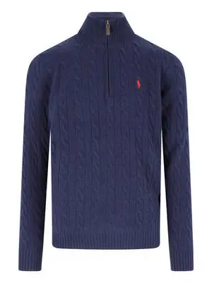 Polo Ralph Lauren Cable-knit Wool-cashmere Half-zip Sweater - Blue