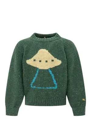 BOBO CHOSES Pixel Abduction Jacquard Crewneck Sweater - Darkgreen