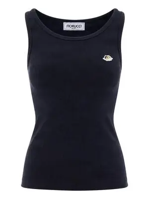 Fiorucci Ribbed Sleeveless Scoop Neck Tank Top With Patch Detail - Black