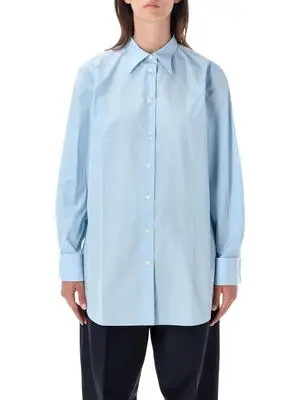 Prada Poplin Shirt With French Cuffs And Embroidered Logo - Blu