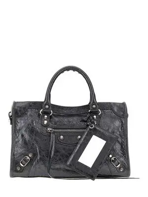 Balenciaga Mini Le City Lambskin Leather Handbag With Adjustable Shoulder Strap - Silver