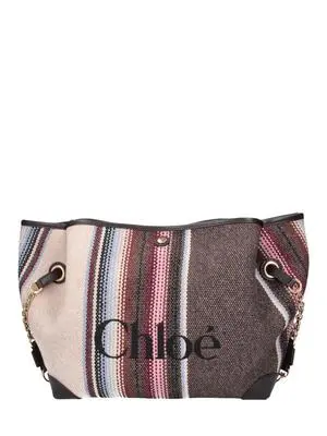 Chloé Striped Tote Bag With Leather Trim - Brown