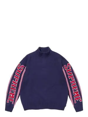 Supreme Fw26 Jacquard Sleeve Half Zip Sweater - Navy