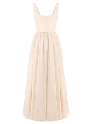 POST MERIDIEM Sweetheart Sequined Midi Dress - Beige