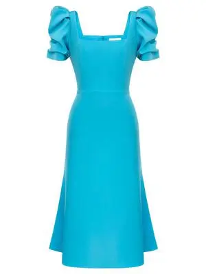 POST MERIDIEM Turquoise Godet Midi Dress - Blue